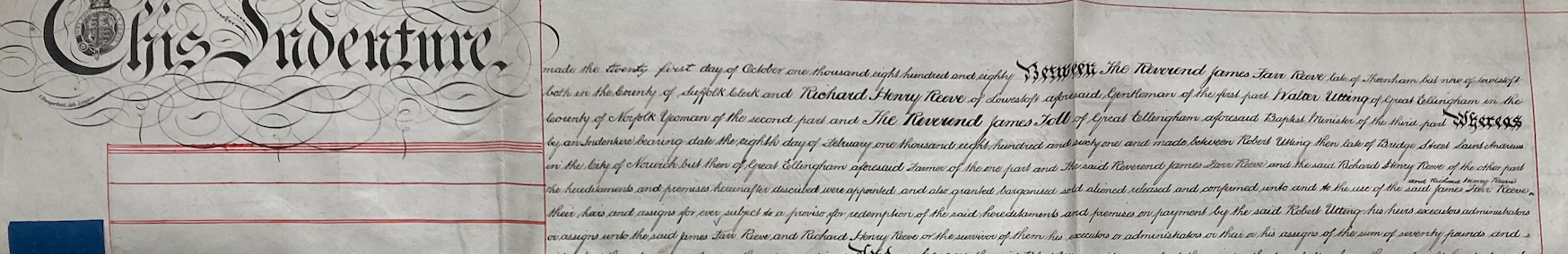 Walter Utting sells Fir Cottage to the Revd James Toll | Great Ellingham